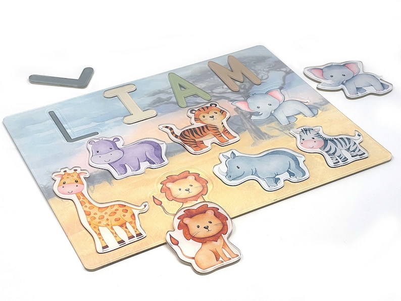 Personalized Safari Animals Name Puzzle in Acrylic Zoo - Etsy