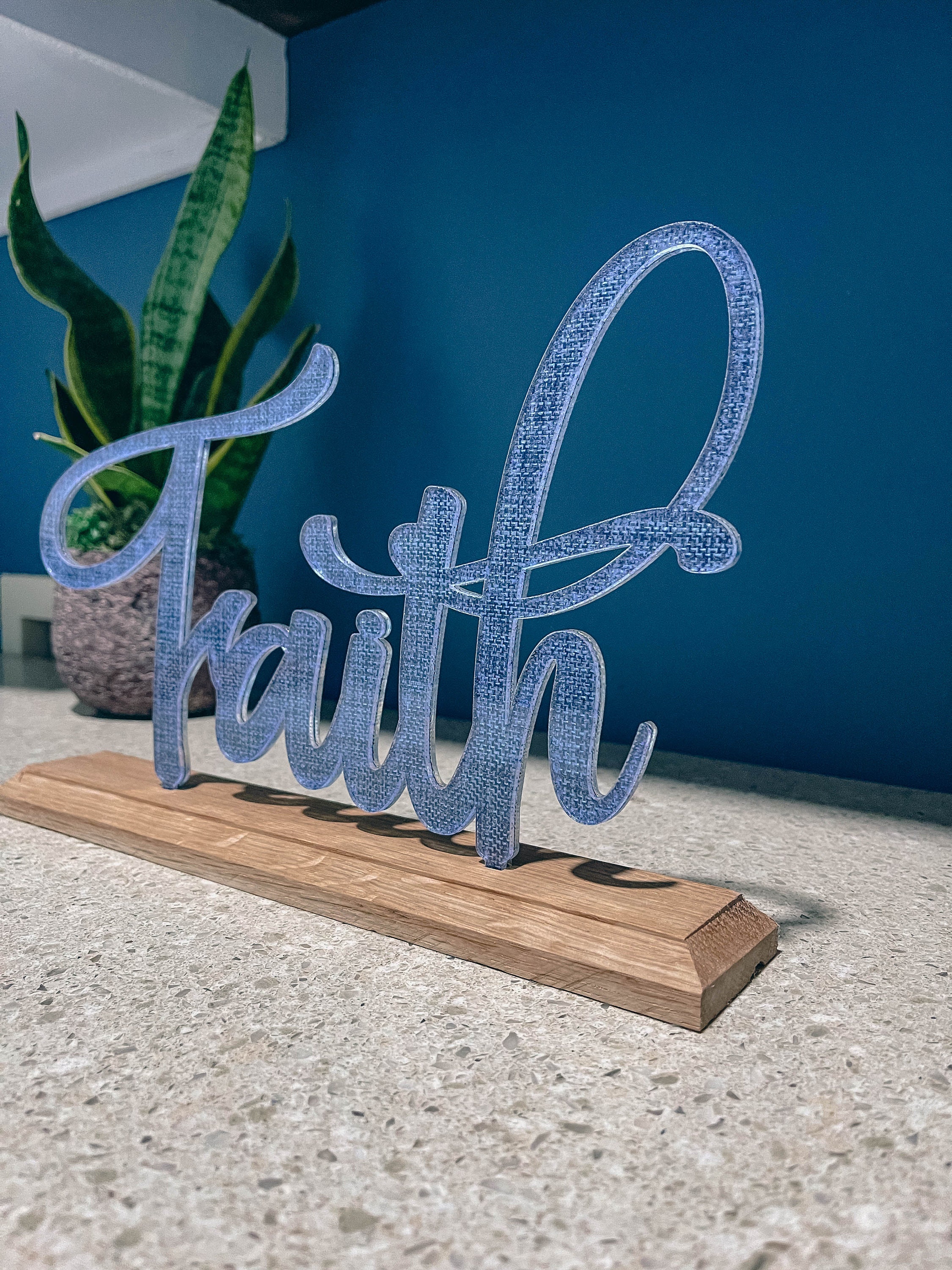 Faith Sign Decor - Freestanding Acrylic & Wood Sign for Shelf Mantel or ...