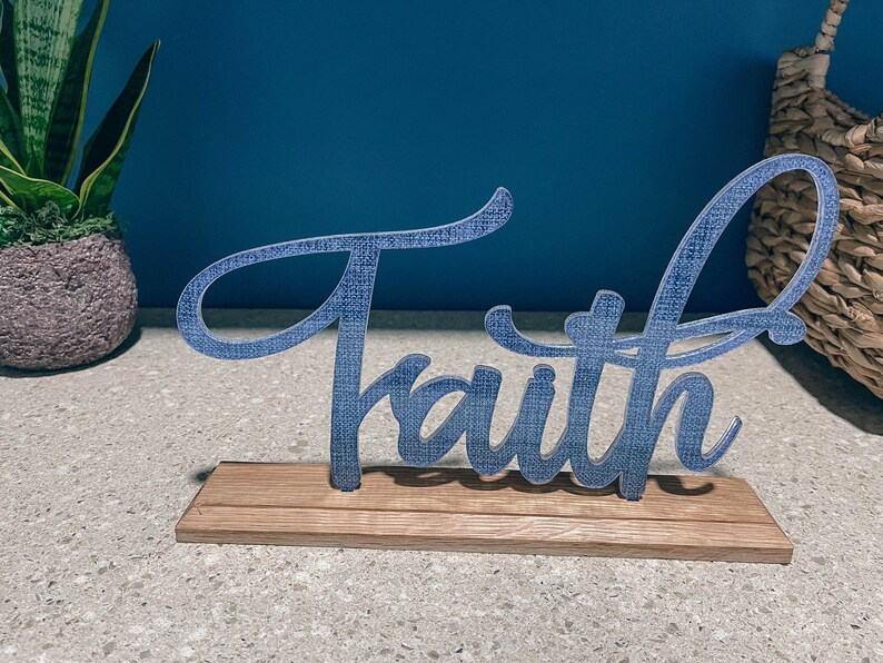 Faith Sign Decor - Freestanding Acrylic & Wood Sign for Shelf Mantel or ...