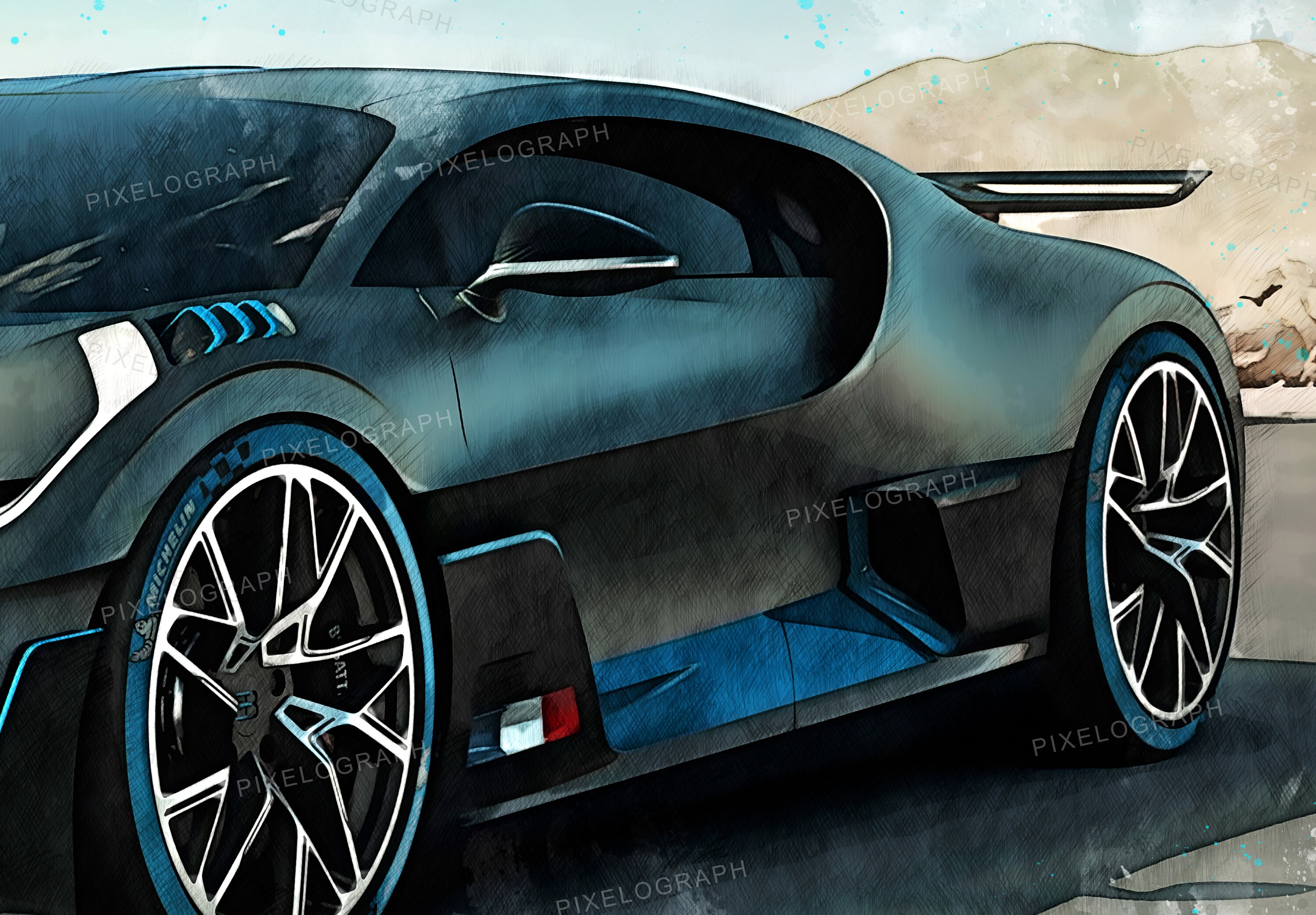 Bugatti Print, Divo Bugatti Art, Bugatti Poster, Bugatti Sketch Art ...