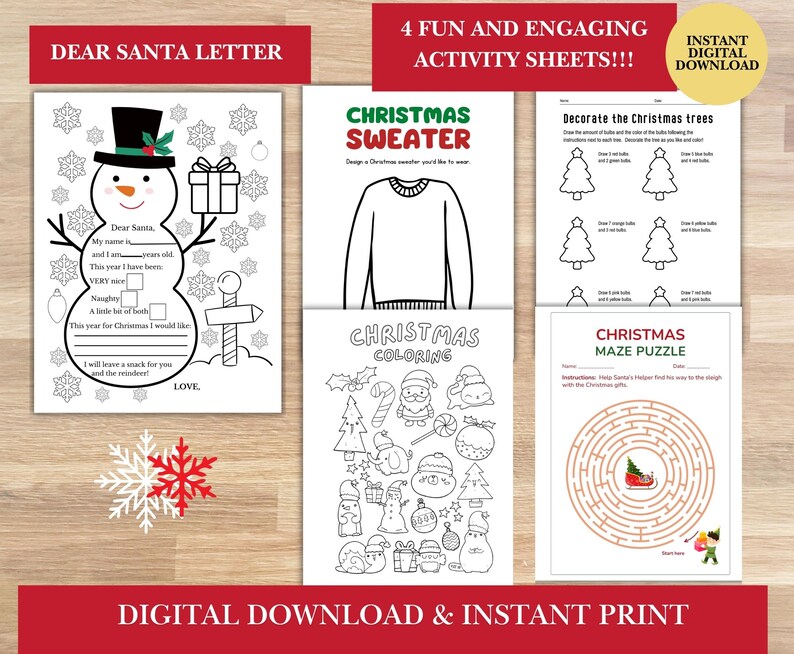 Letter to Santa Coloring Page, Printable Dear Santa Letter, Christmas ...