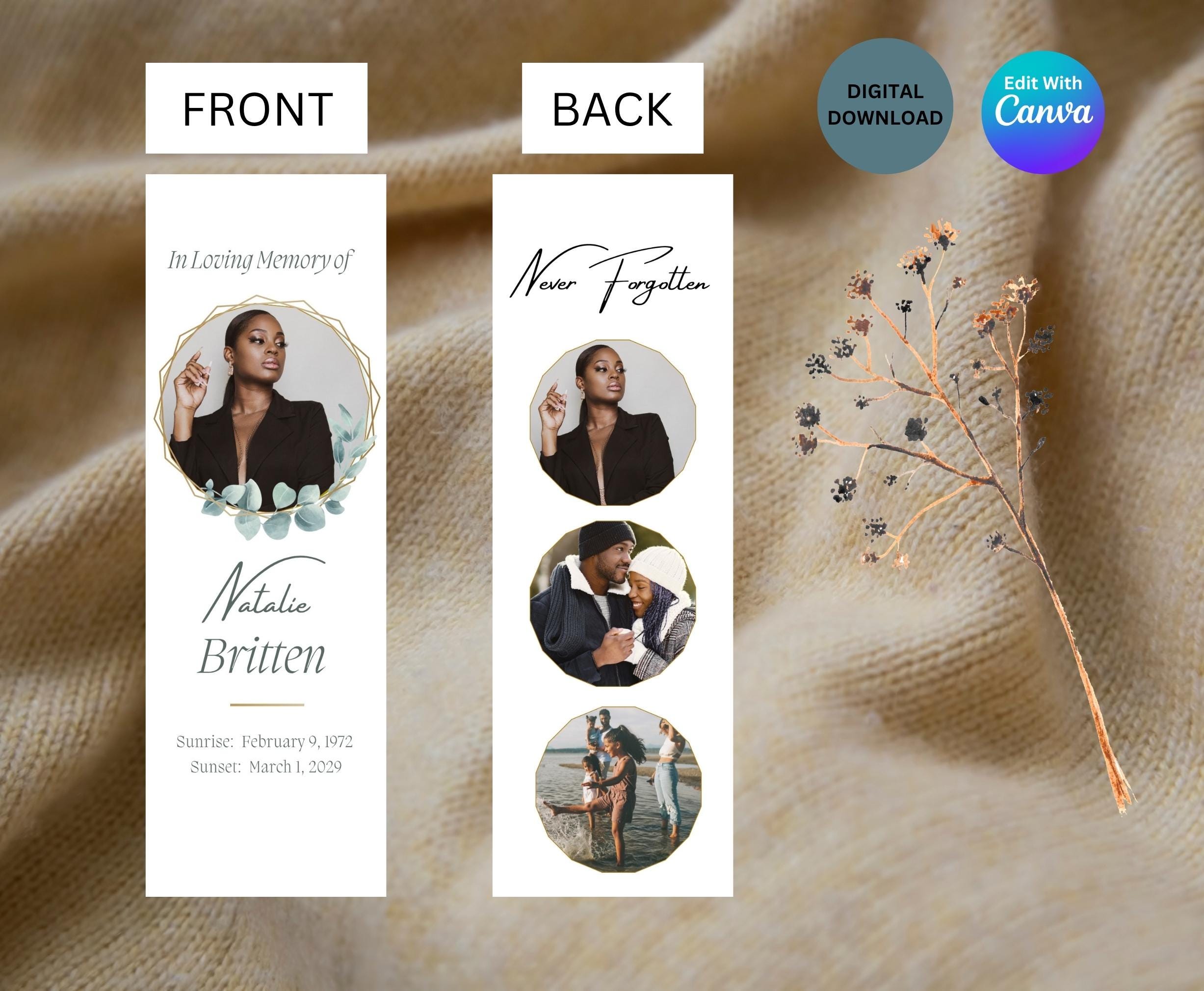 Editable Obituary Bookmark Template, Funeral Keepsake, Memorial ...