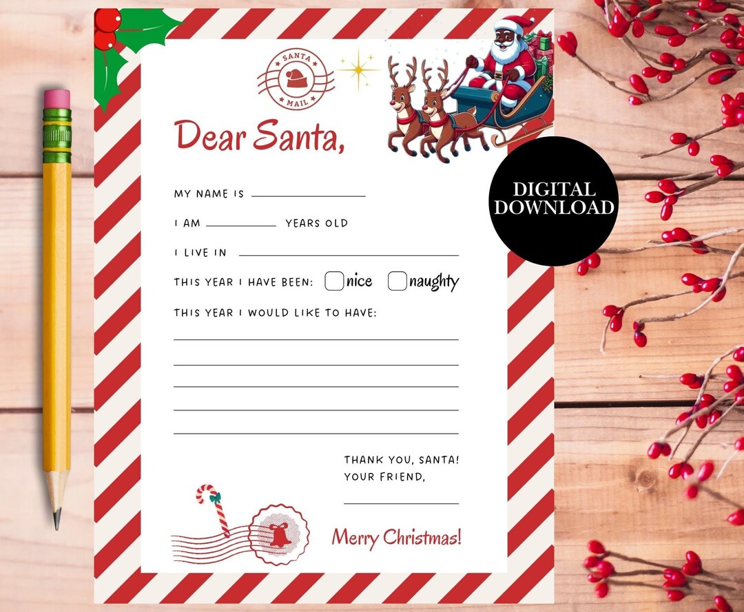 Kids Letter to Santa With Drawing for Santa/instant Download - Etsy