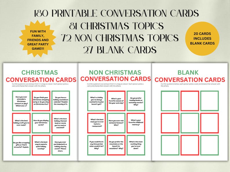 Christmas Conversation Starters, Table Topics, Ice Breakers ...