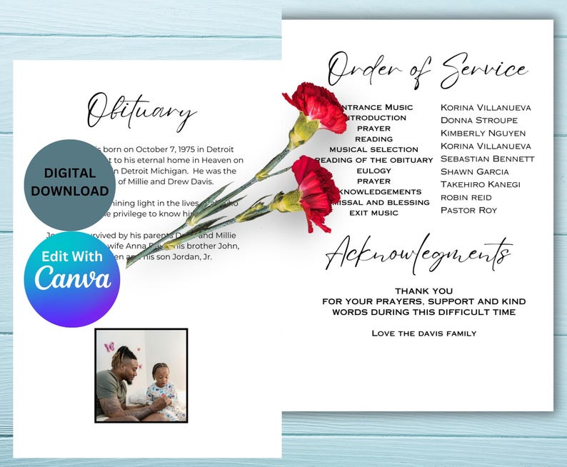 Celebration of Life, Obituary Template, Funeral Program, Memorial ...