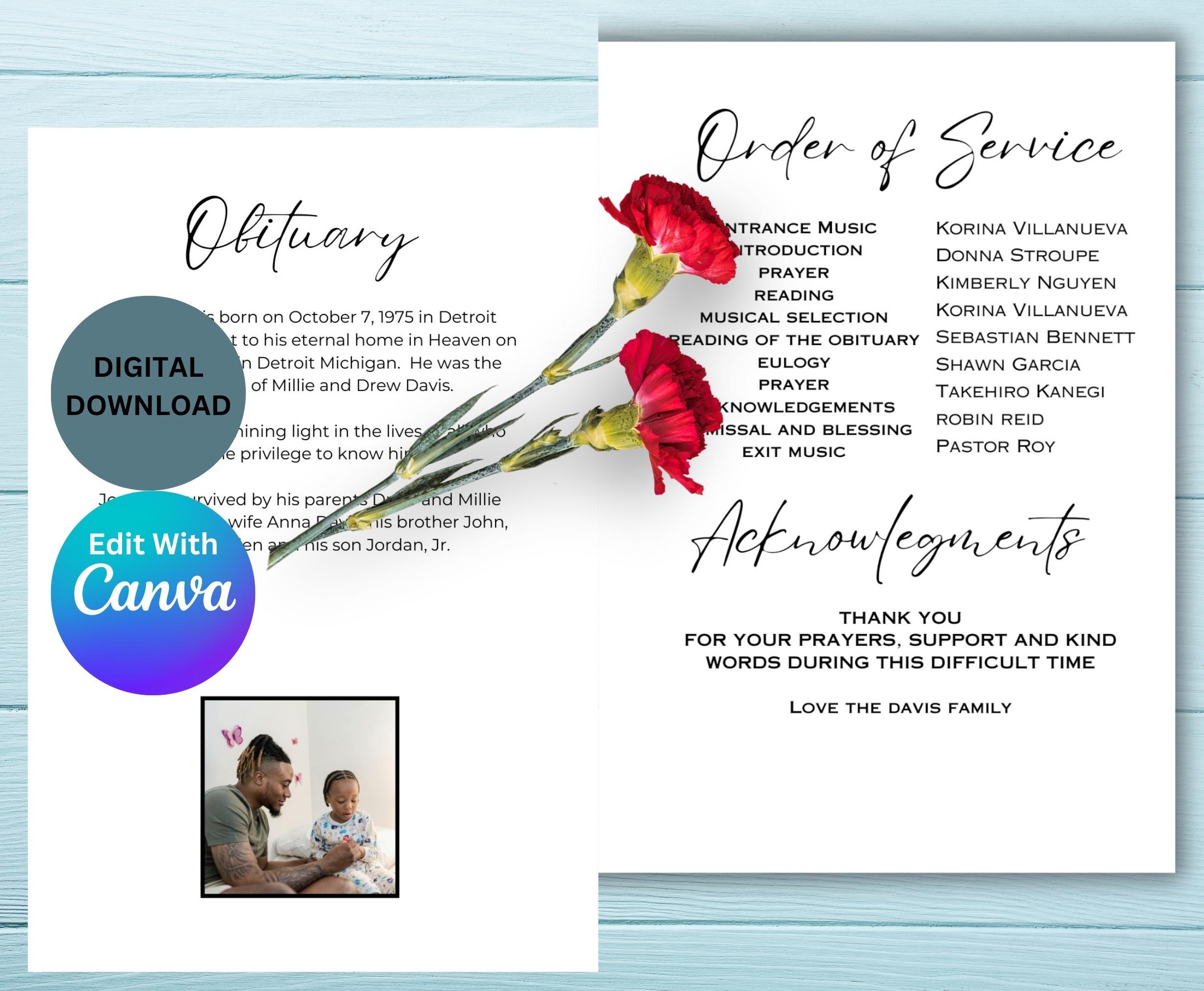 Celebration of Life, Obituary Template, Funeral Program, Memorial ...
