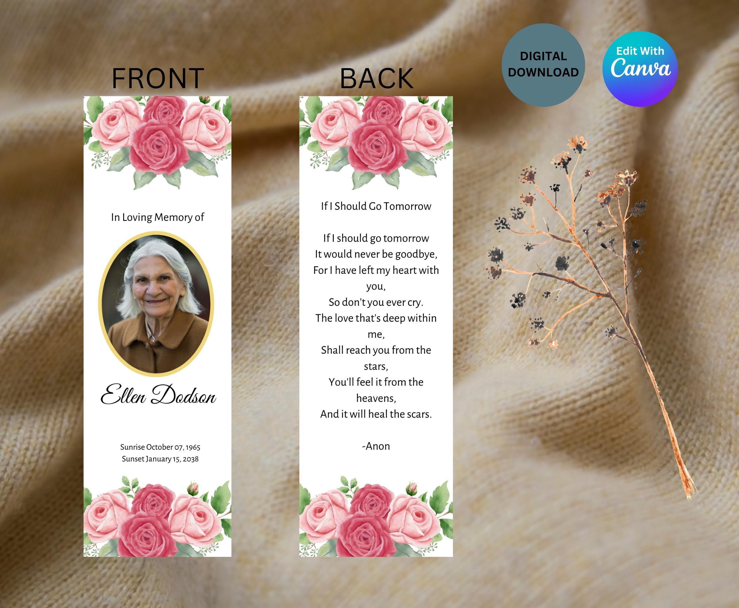 Editable Obituary Bookmark Template, Funeral Keepsake, Memorial ...
