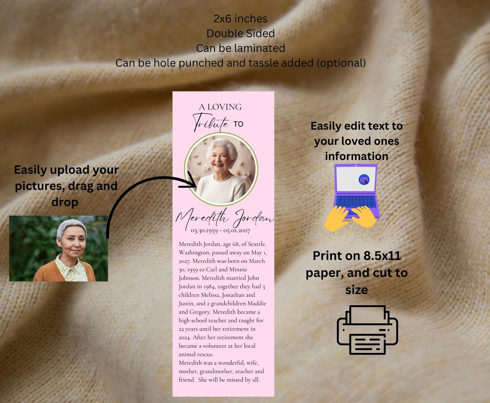 Memorial Bookmark Template, Obituary Bookmark, Canva Editable Bookmark ...