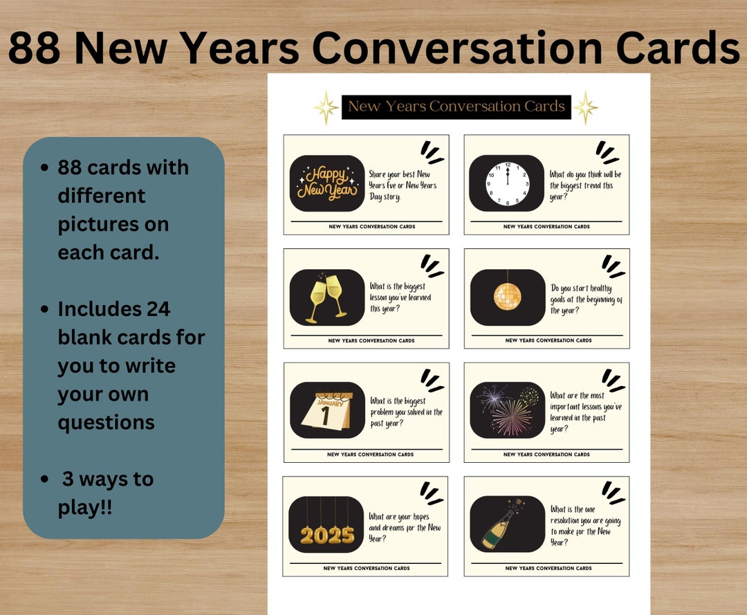 88 New Years Conversation Cards, New Years Icebreaker Questions, New ...