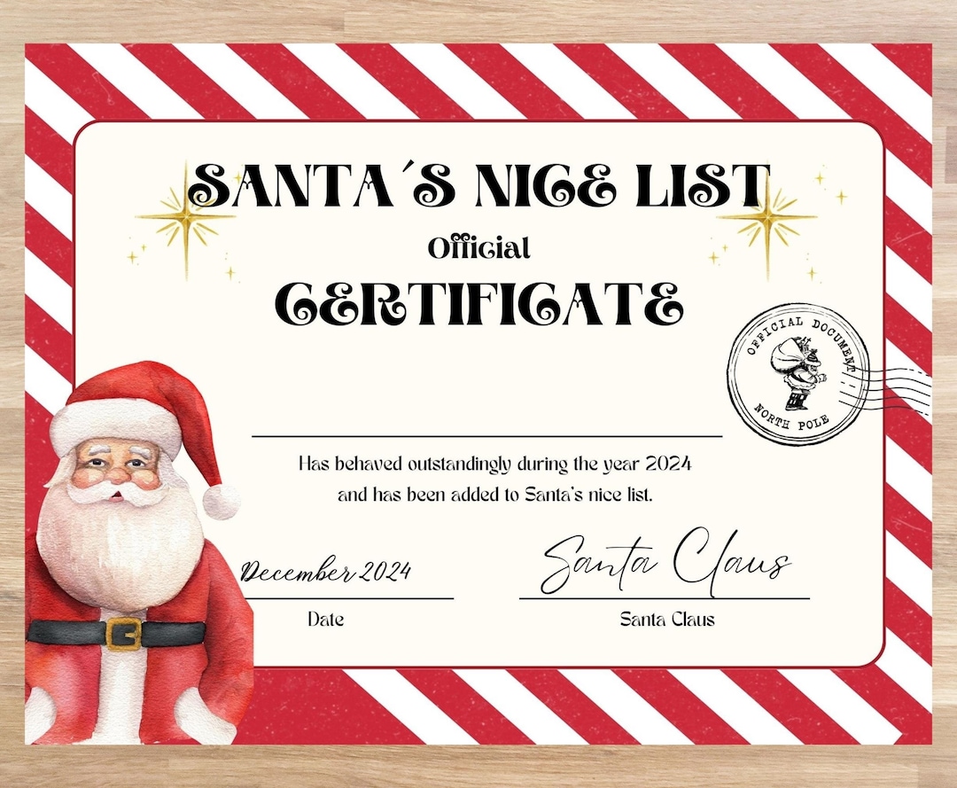 Nice List, Santa Certificate, Santa Letter, Santa Nice List, Christmas ...