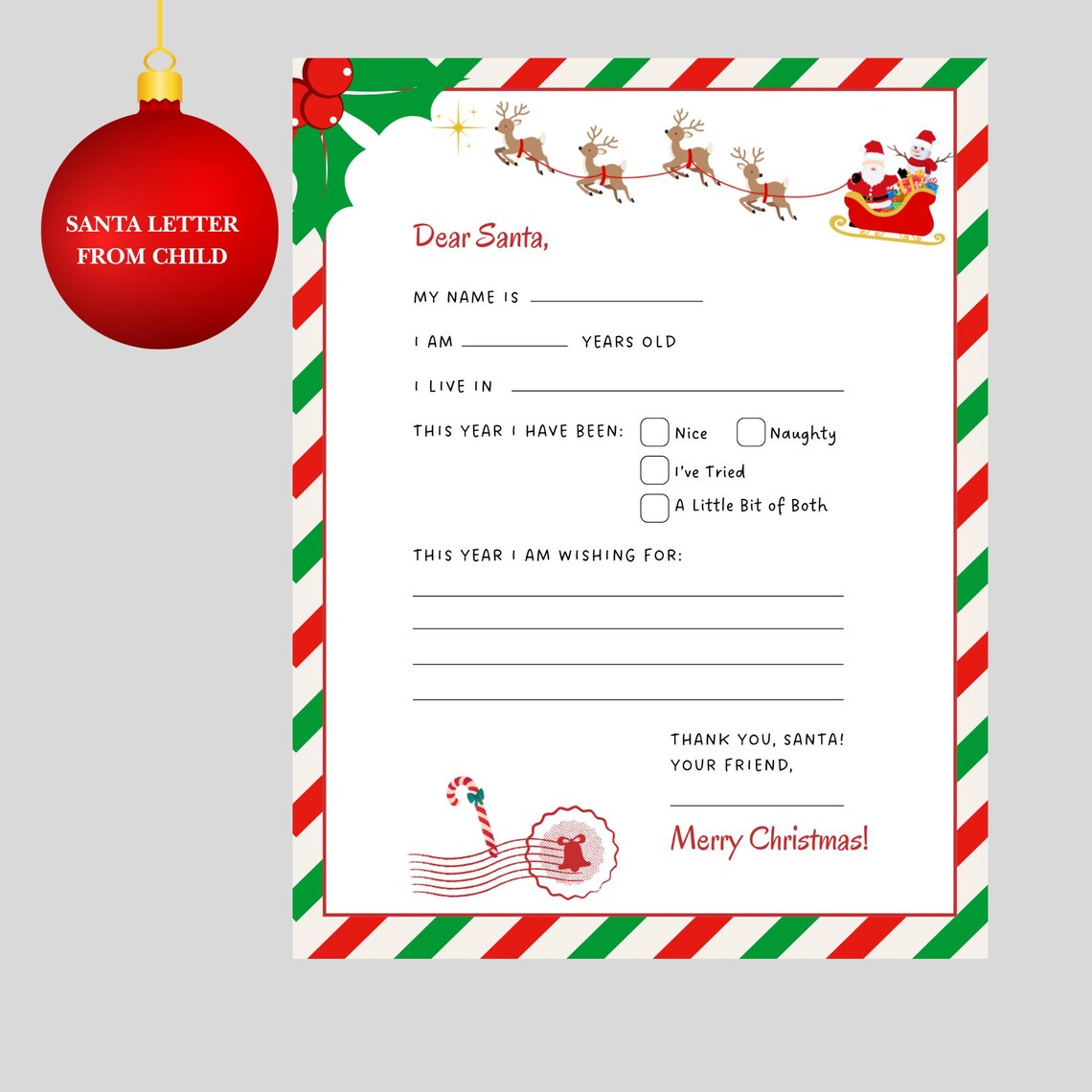 Printable Santa Letter for Kids – Caucasian Santa | Dear Santa Letter ...