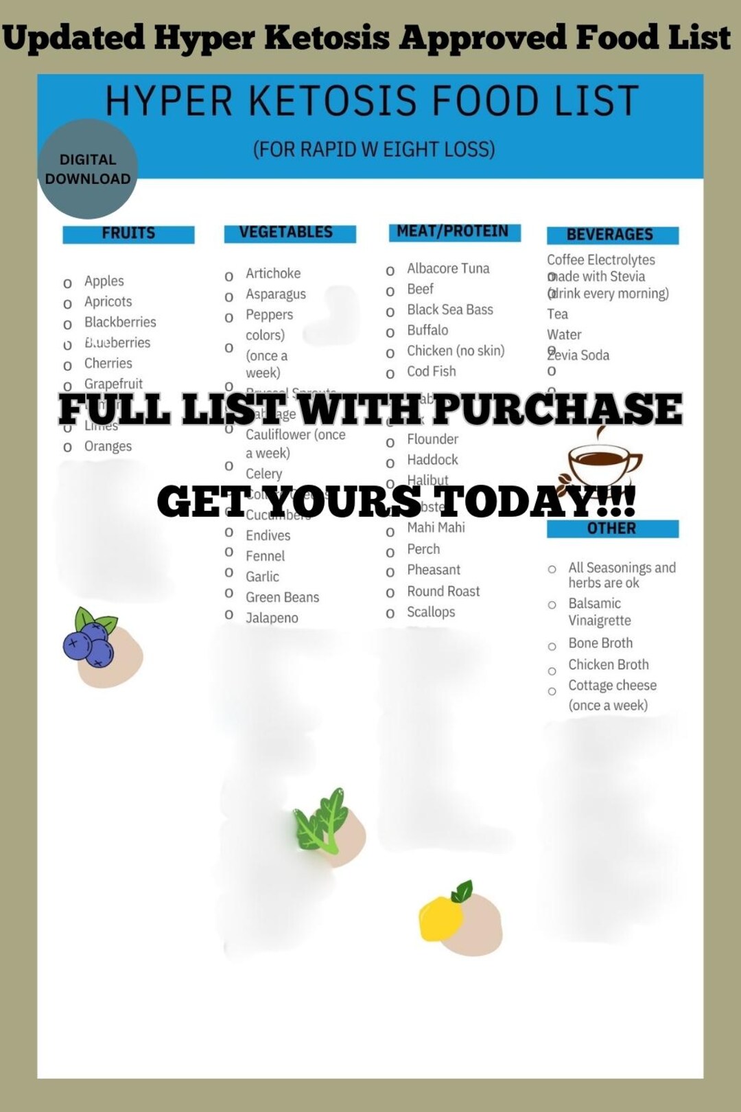 Hyper Ketosis Approved Food List (updated List) - Etsy Canada