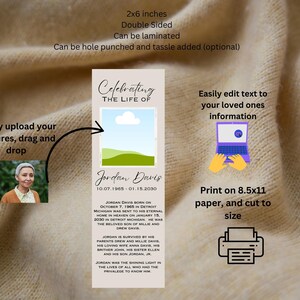 Editable Obituary Bookmark Template, Funeral Keepsake, Memorial ...