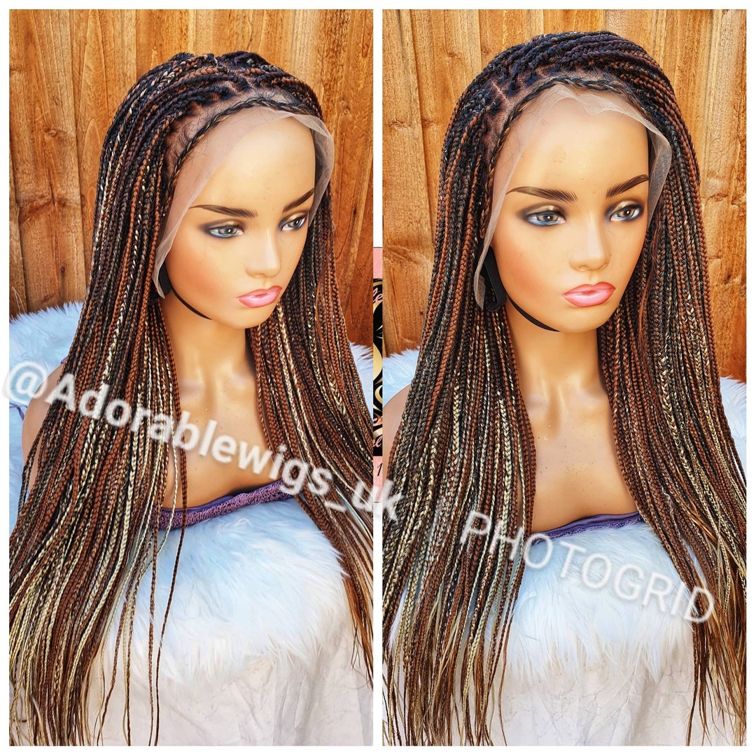 Handmade Braided Color Mix 13 ×4 Frontal Knotless Braids Color Mix Wig ...