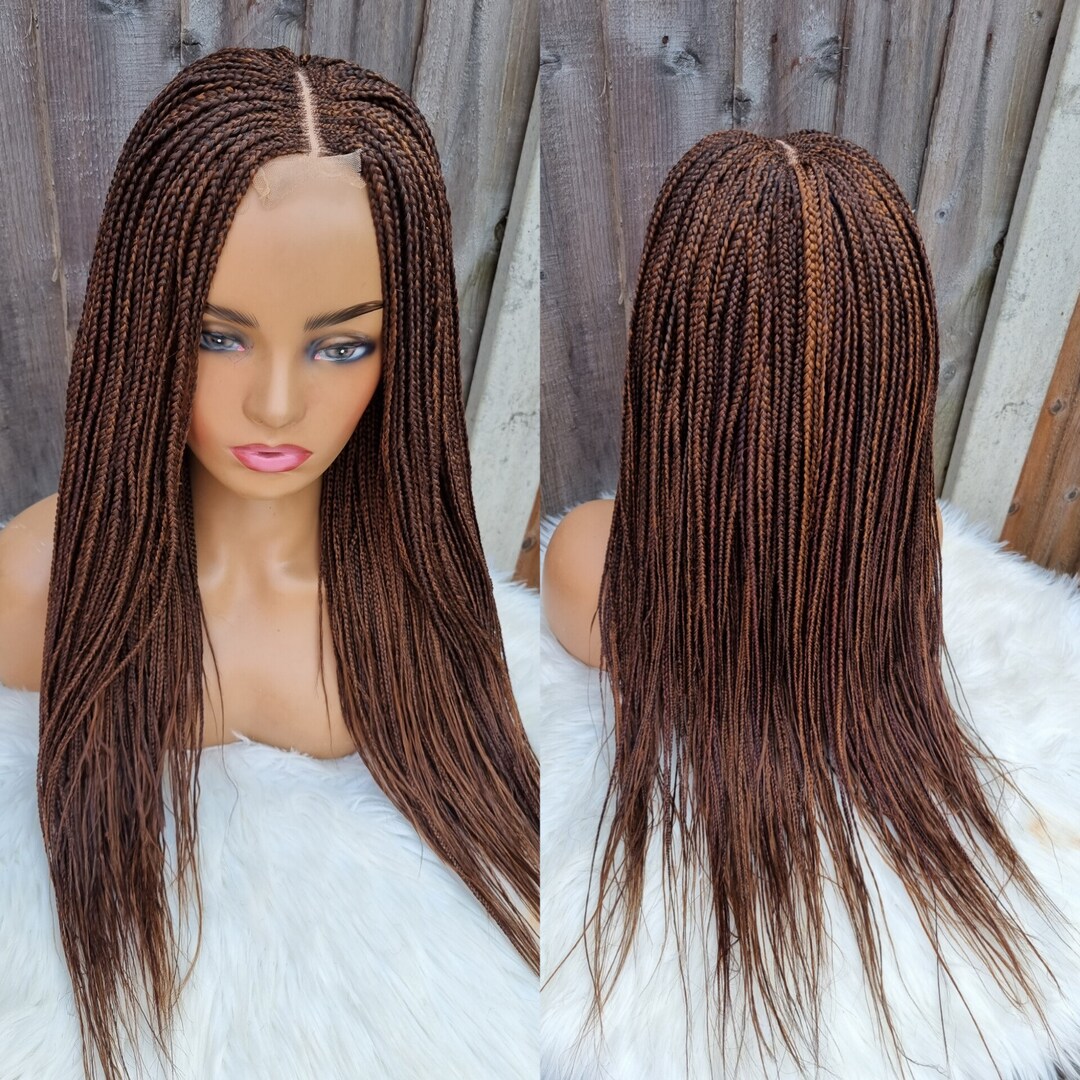 Hand Made Braided Center Part Cornrow Wig (color 33 and 30 Mix) 24 Inch ...