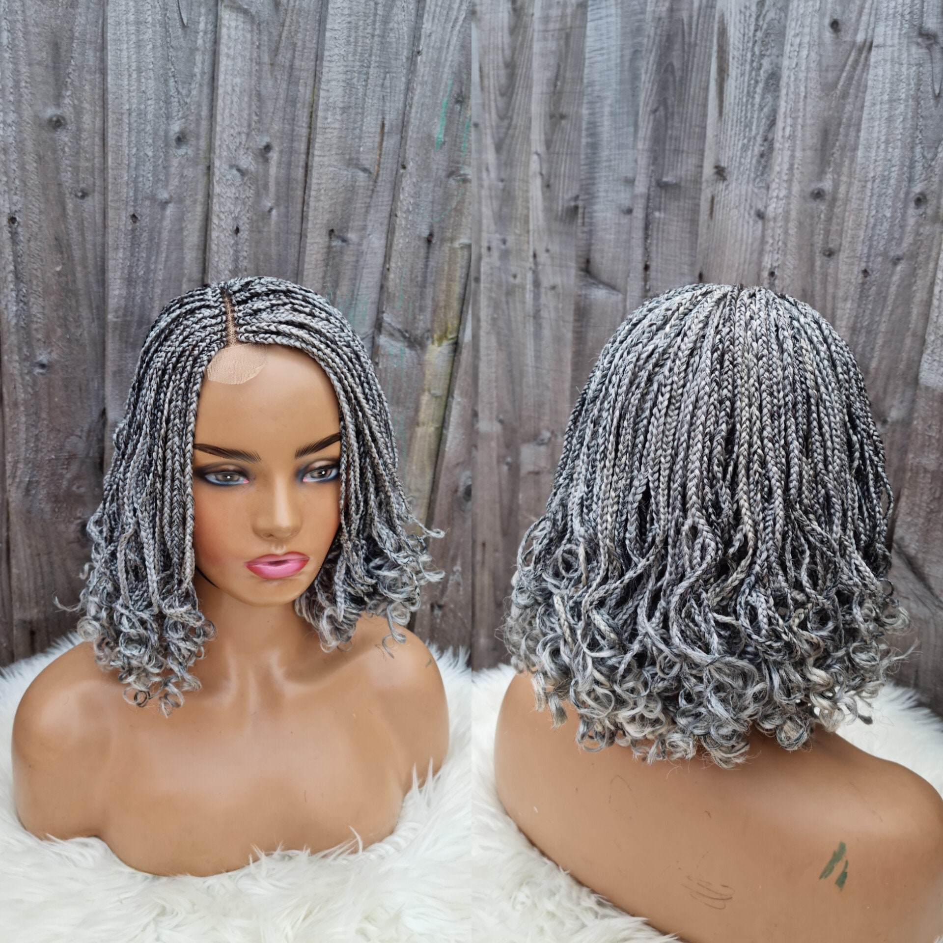 Handmade braided Gray Curly tips closure braids (12 inch) | mgmforex.com