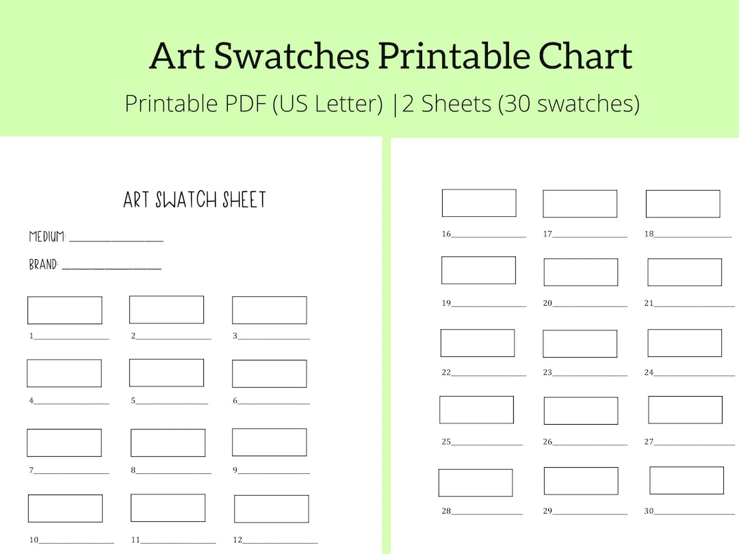 Art Swatch Printable Chart | Printable Color Swatch Sheet | PDF File - Etsy
