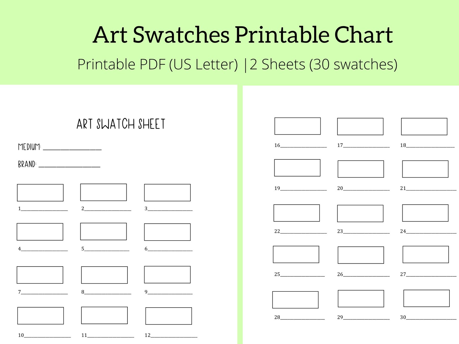 Art Swatch Printable Chart | Printable Color Swatch Sheet | PDF File - Etsy