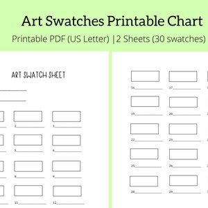 Art Swatch Printable Chart | Printable Color Swatch Sheet | PDF File - Etsy