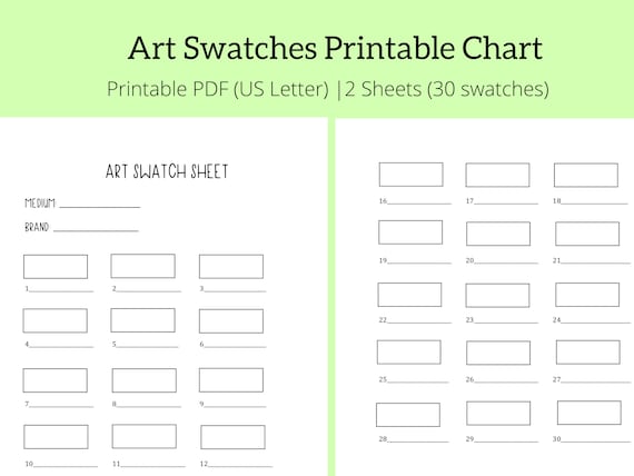 Art Swatch Printable Chart Printable Color Swatch Sheet - Etsy