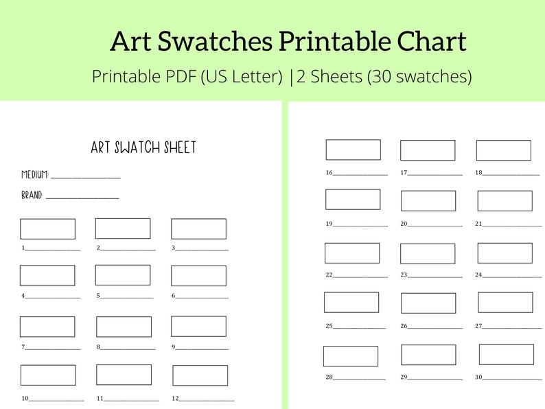 Art Swatch Printable Chart | Printable Color Swatch Sheet | PDF File - Etsy