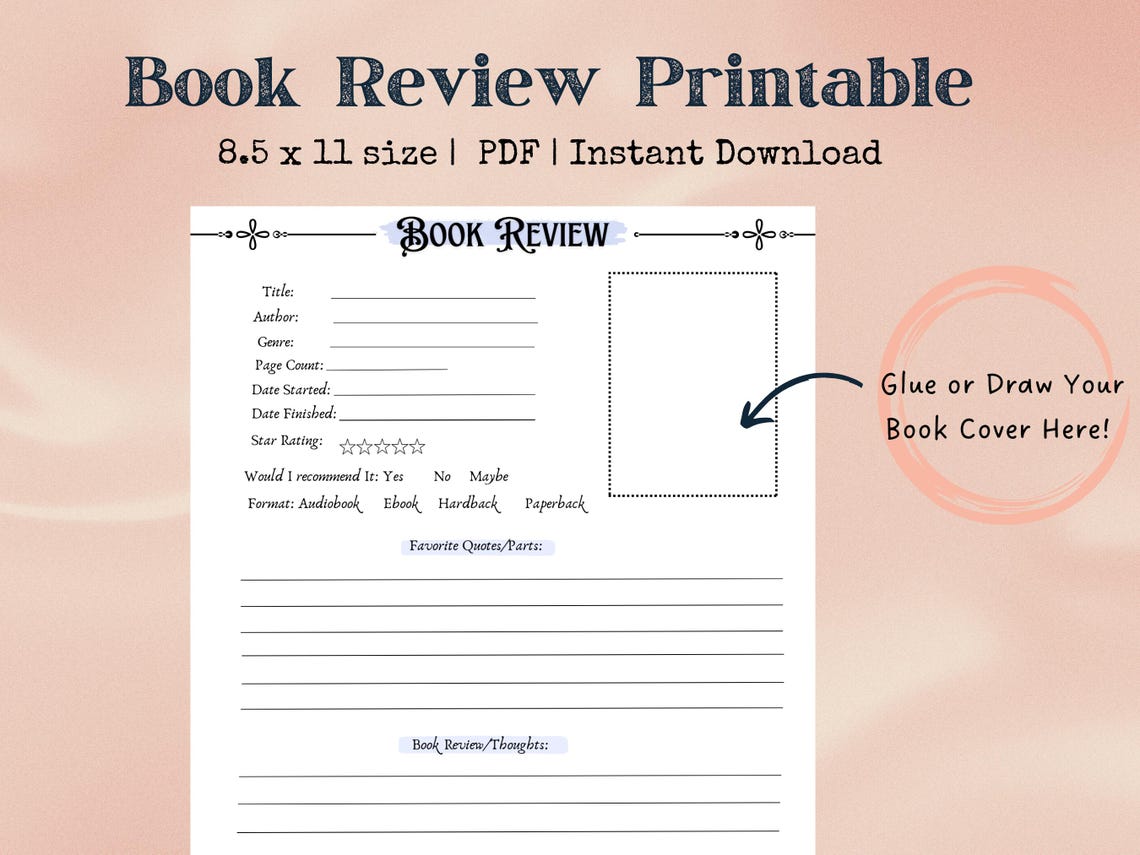 Book Review Template, Printable Book Review, Printable PDF, Book Club ...