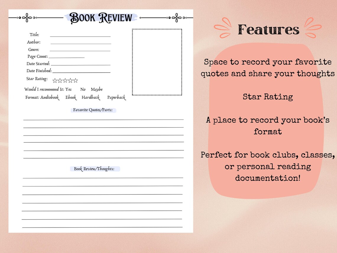 Book Review Template, Printable Book Review, Printable PDF, Book Club ...