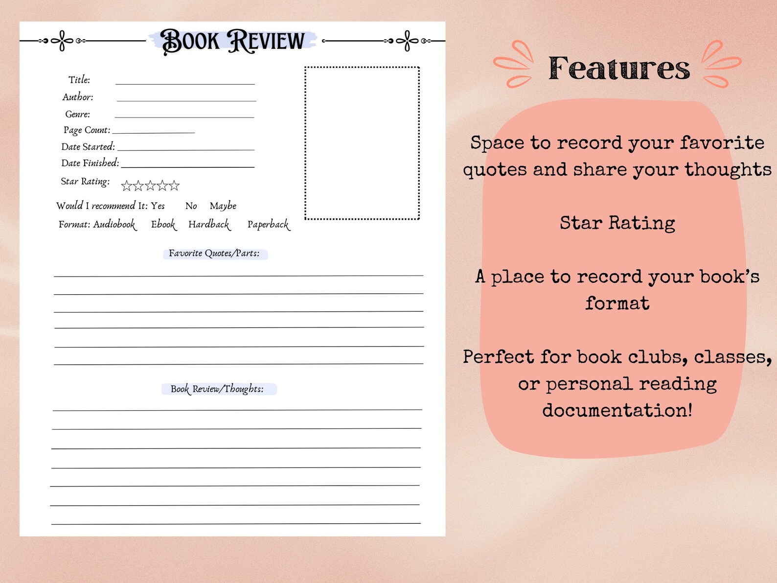 Book Review Template, Printable Book Review, Printable PDF, Book Club ...
