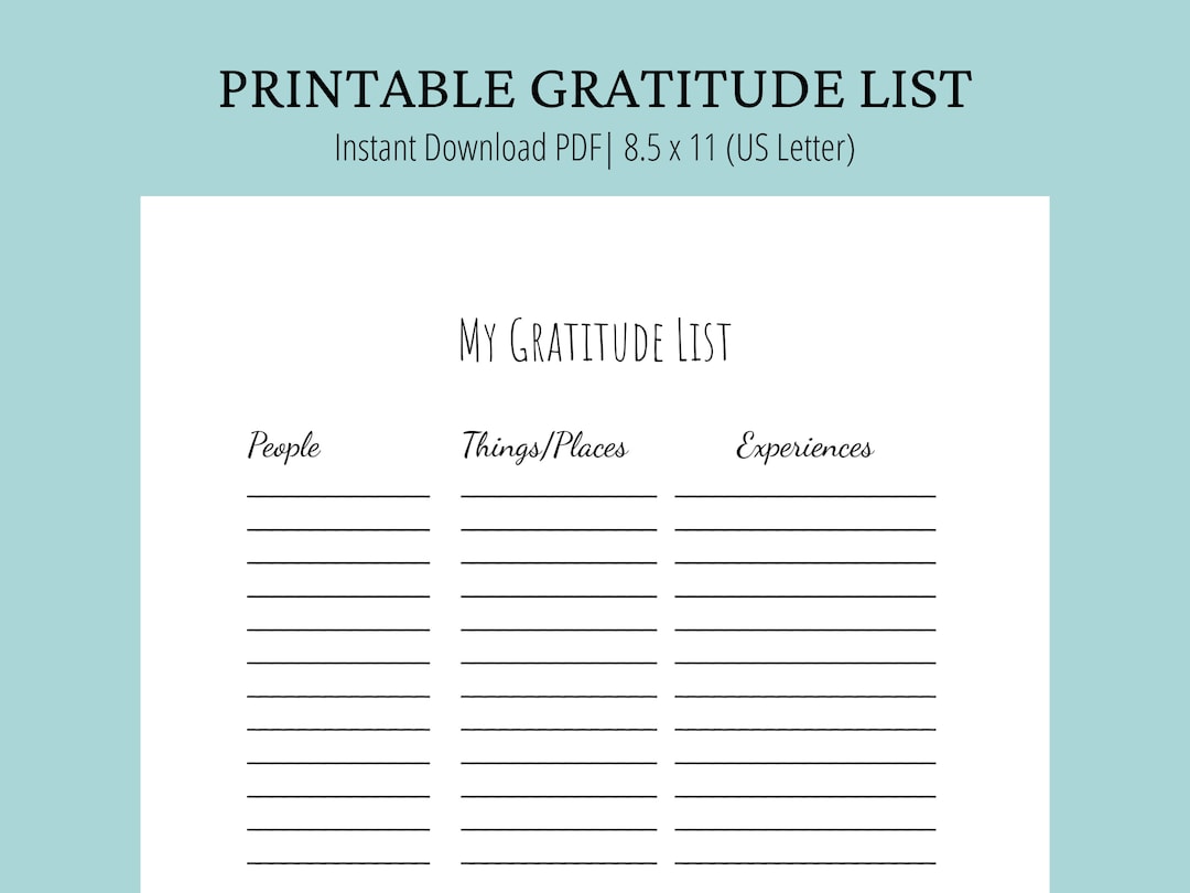 Gratitude List Printable | Printable PDF | Self-care Printable ...