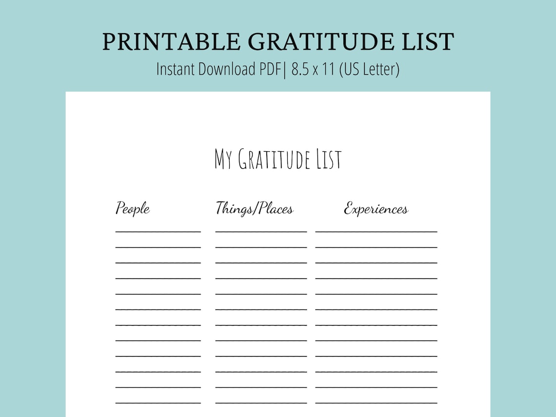 Gratitude List Printable | Printable PDF | Self-care Printable ...