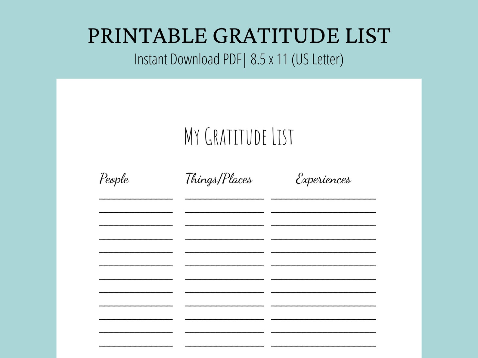 Gratitude List Printable | Printable PDF | Self-care Printable ...