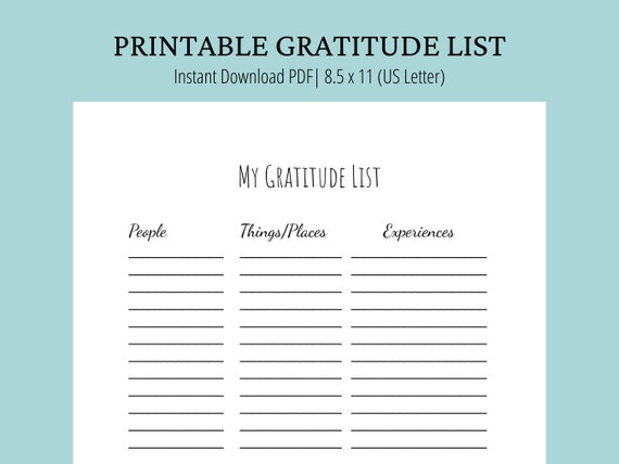 Gratitude List Printable Printable PDF Self-care Printable - Etsy