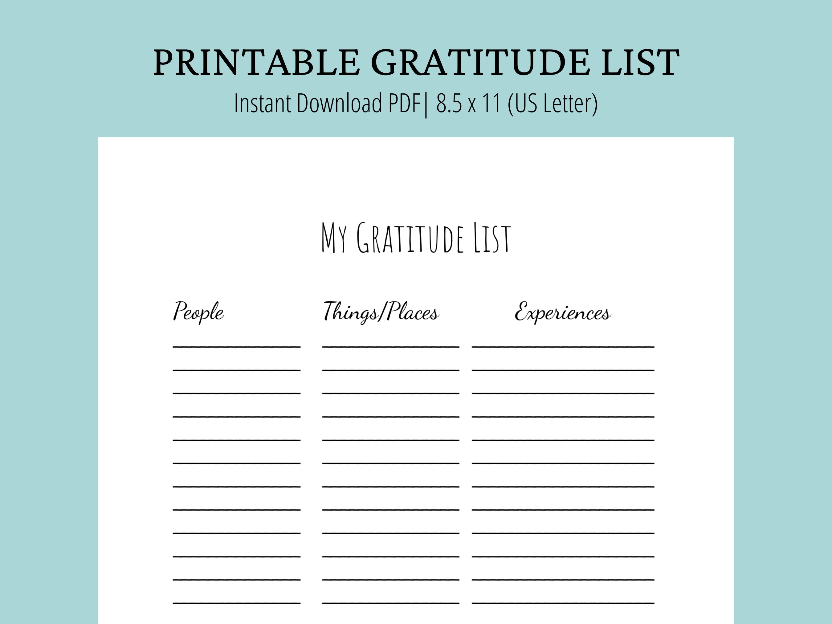 Gratitude List Printable | Printable PDF | Self-care Printable ...