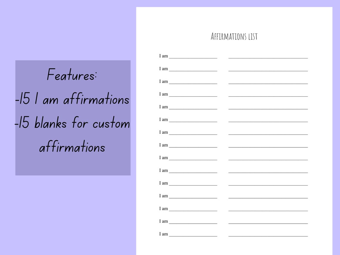 Affirmations List Printable | Affirmation Sheet PDF | Digital Download ...