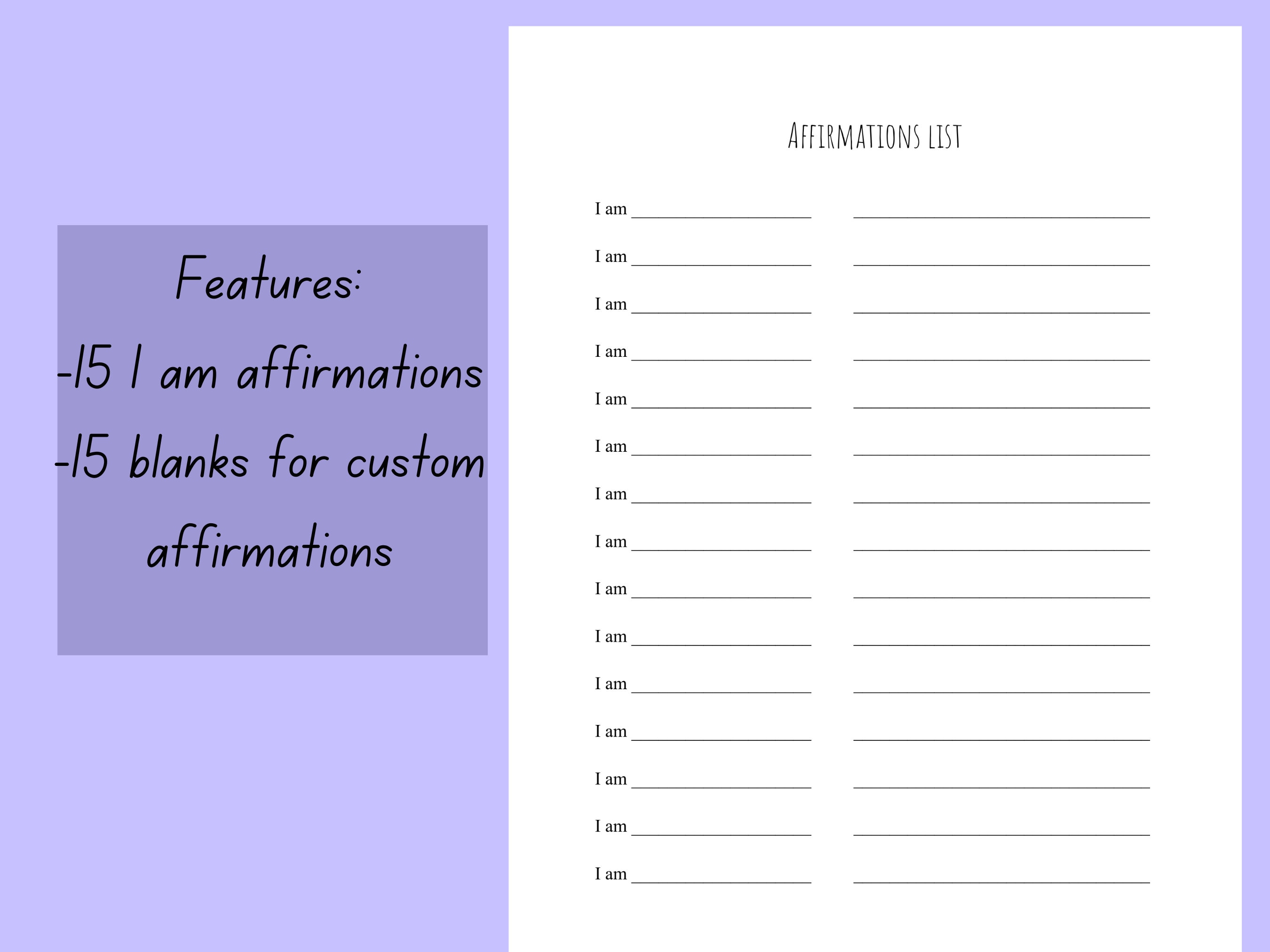 Affirmations List Printable | Affirmation Sheet PDF | Digital Download ...