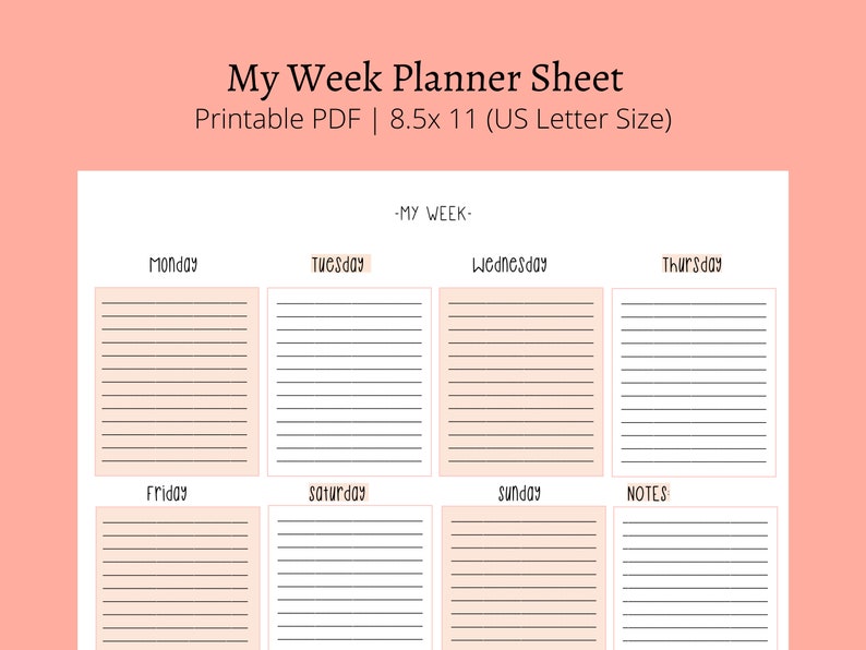 My Week Planner Sheet, Weekly Planner, Weekly Notes Printable PDF - Etsy