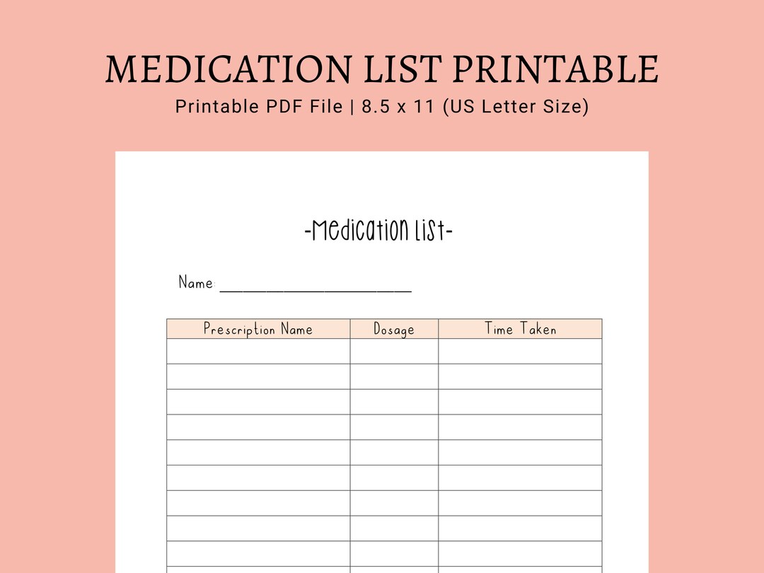 Medication List Printable Printable PDF List Medication Tracker Etsy Medication List Printable Printable PDF List Medication Tracker Etsy