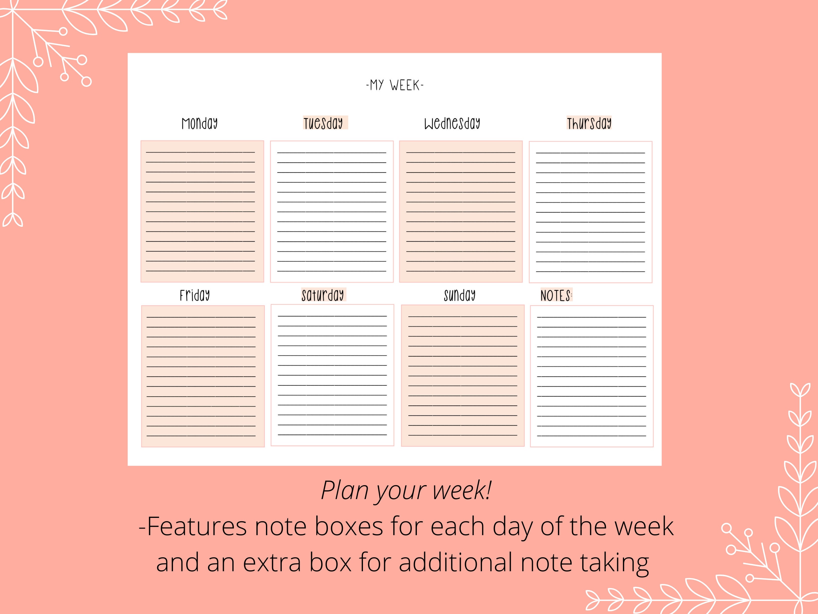 My Week Planner Sheet, Weekly Planner, Weekly Notes Printable PDF - Etsy