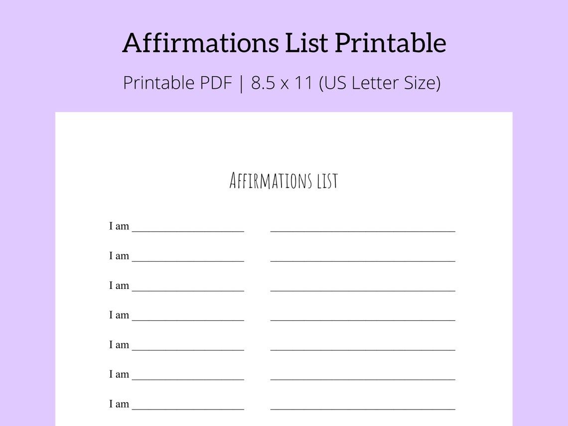 Affirmations List Printable | Affirmation Sheet PDF | Digital Download ...