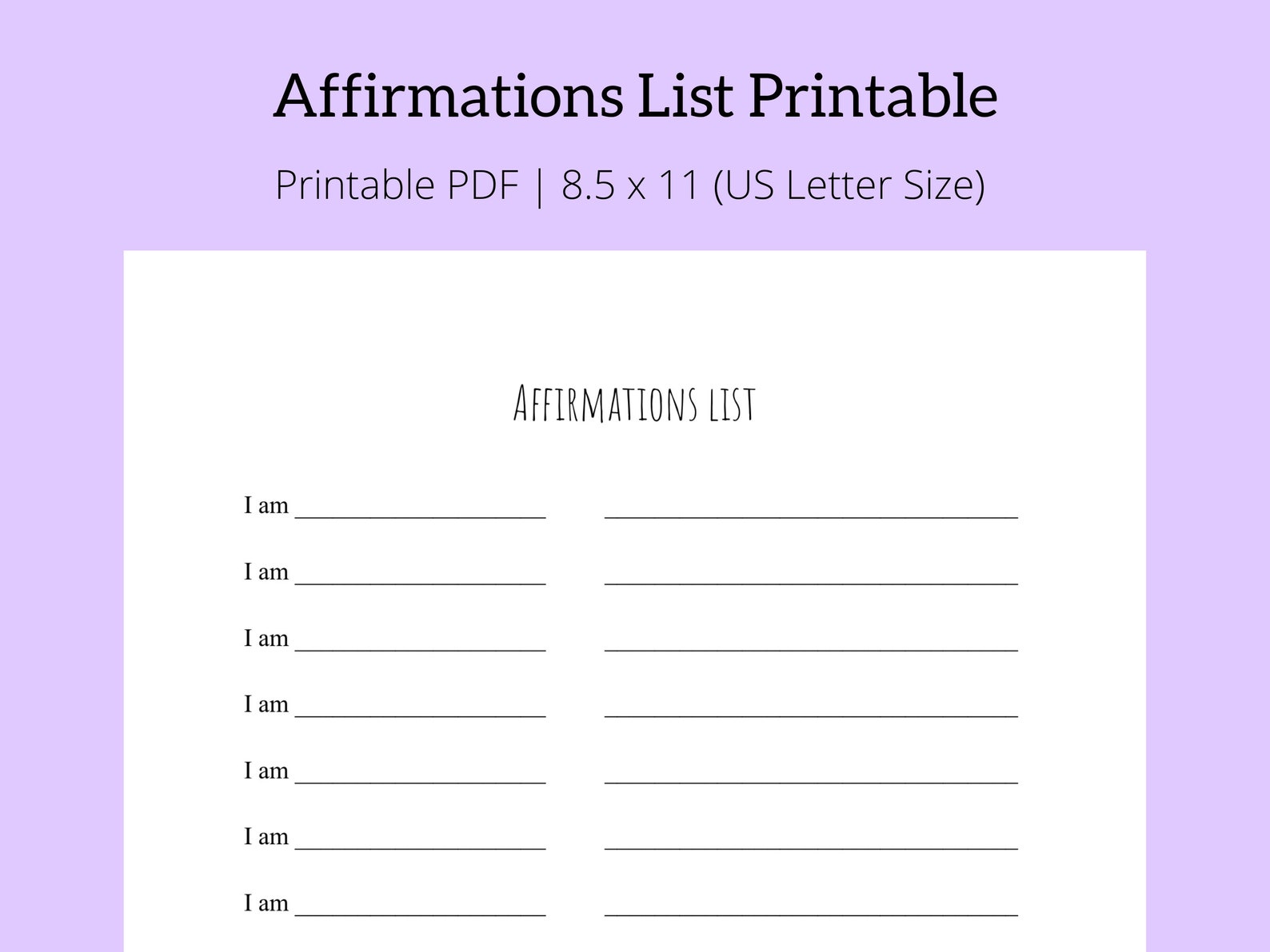 Affirmations List Printable | Affirmation Sheet PDF | Digital Download ...