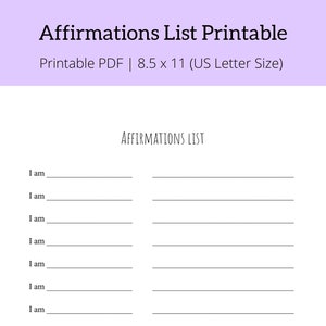 Affirmations List Printable | Affirmation Sheet PDF | Digital Download ...