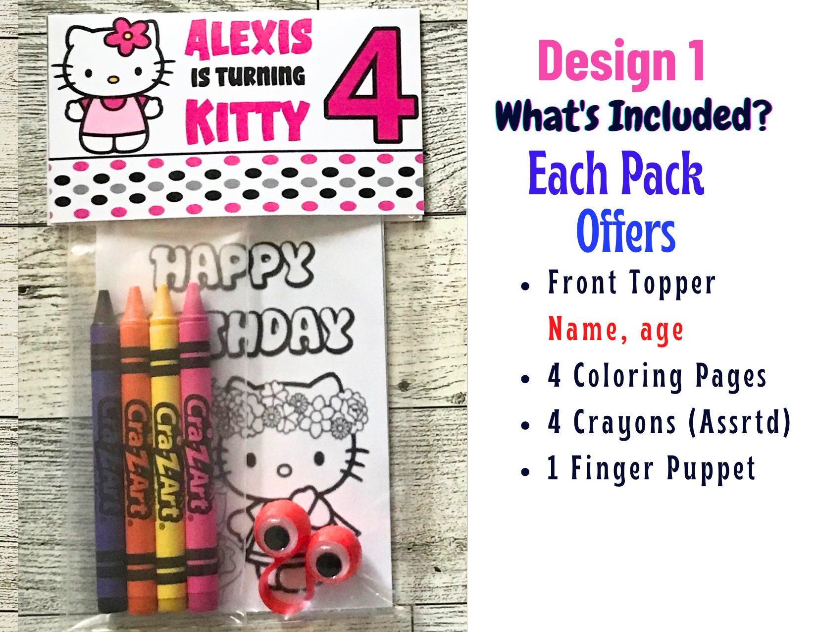 Hello Kitty Finger Puppet Coloring Party Favor Kit With Crayons, Kitten ...