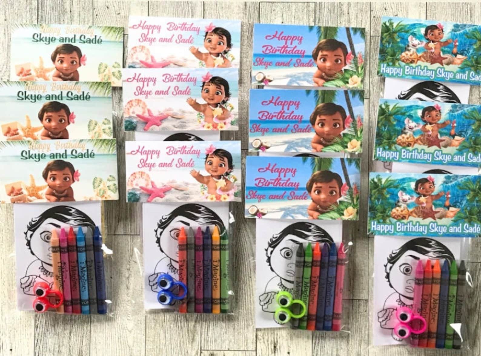Baby Moana Coloring Party Favors With Crayons Baby Moana Birthday Moana ...