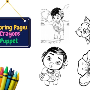 Baby Moana Coloring Party Favors With Crayons| Baby Moana Birthday ...