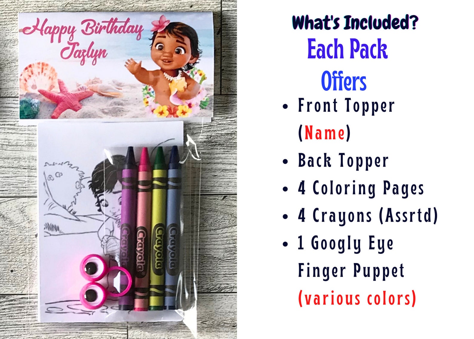 Baby Moana Coloring Party Favors With Crayons Baby Moana Birthday Moana ...