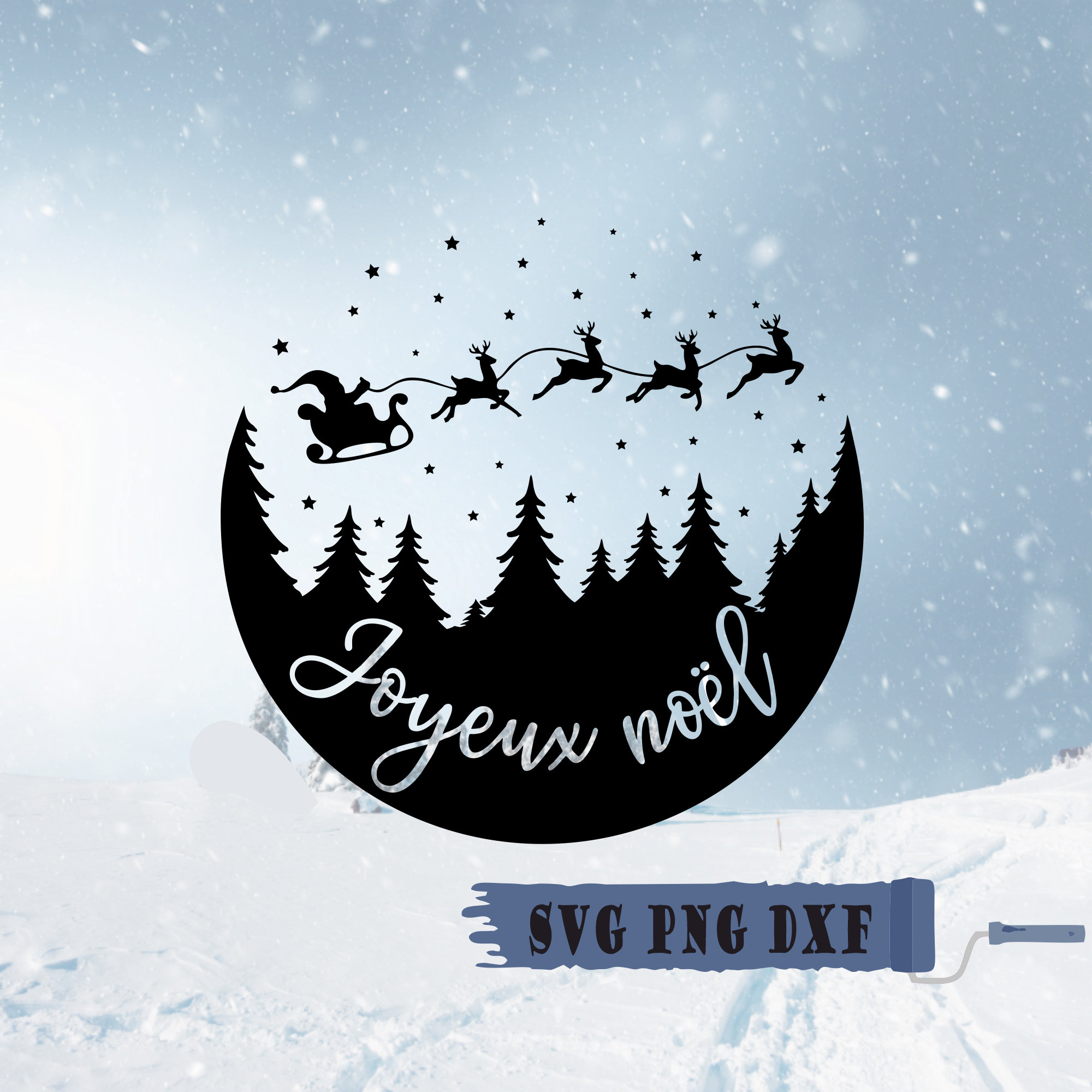 Joyeux Noël SVG Tree & Snow Silhouette Round Sign Design - Etsy