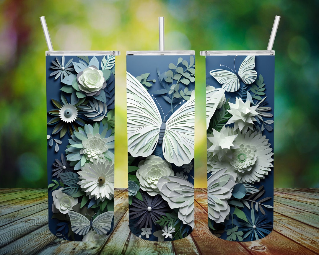 3D Floral and Buterfly Tumbler Design 20 Oz Skinny Tumbler Sublimation ...
