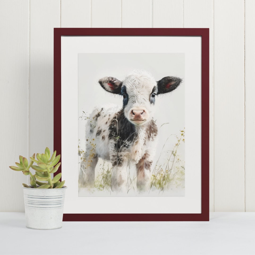 Adorable Baby Cow Watercolor Print Printable Digital Download Wall Art ...