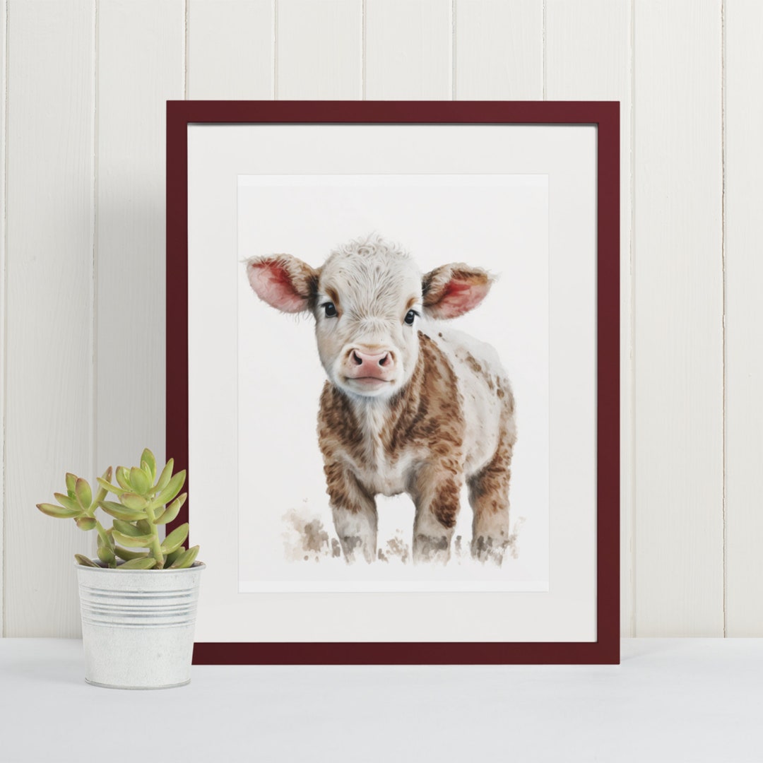 Adorable Baby Cow Watercolor Print Printable Digital Download Wall Art ...