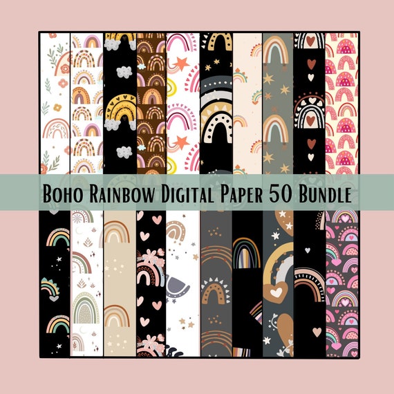 Digital Boho Rainbow Paper Bundle. Printable Rainbow Paper. - Etsy